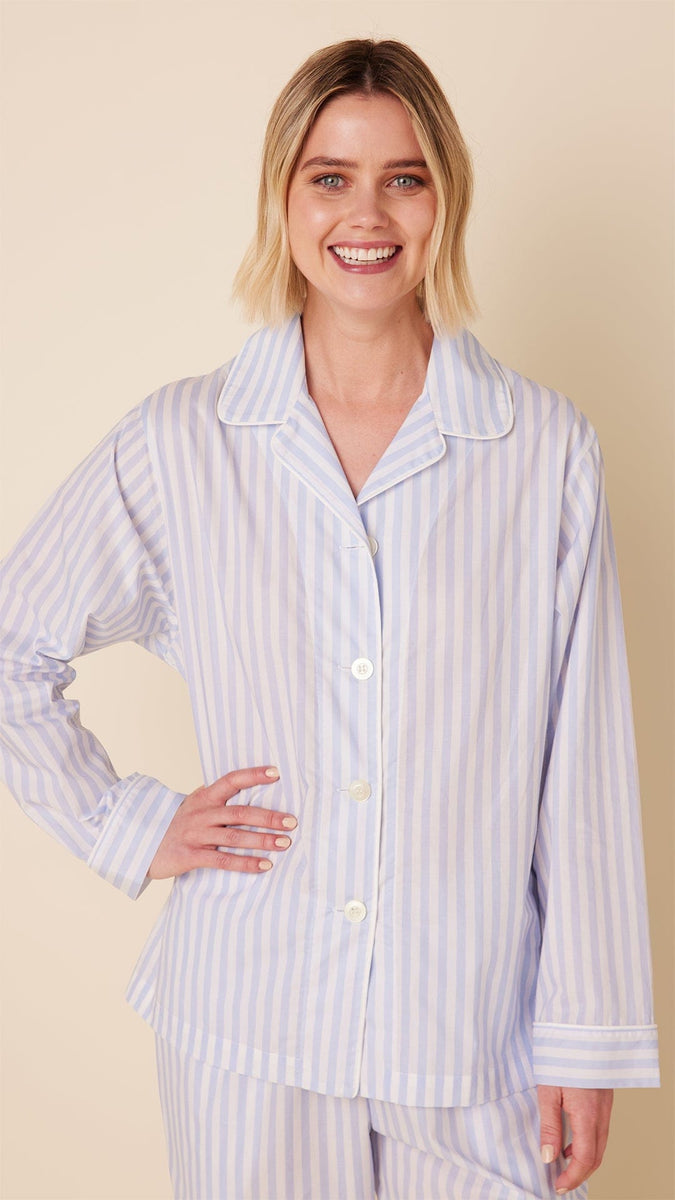 Classic Stripe Luxe Pima Long-Sleeved Pajama - Blue – The Cat's Pajamas