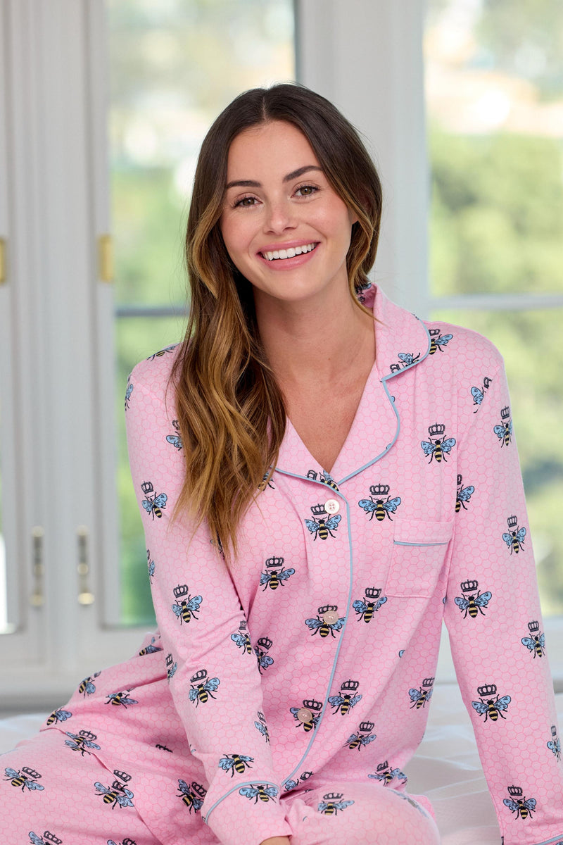 Queen Bee Pima Knit Long-Sleeved Pajama - Pink – The Cat's Pajamas