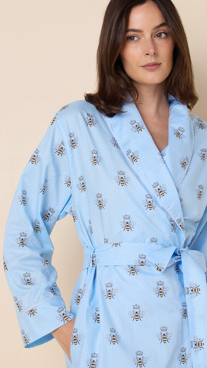 Queen Bee Luxe Pima Shawl Collar Robe - Blue – The Cat's Pajamas