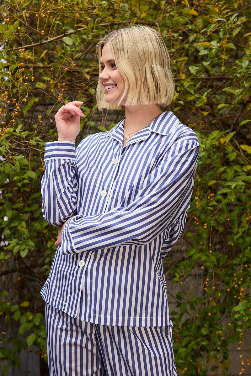 Classic Stripe Luxe Pima Long-Sleeved Pajama - Navy – The Cat's Pajamas