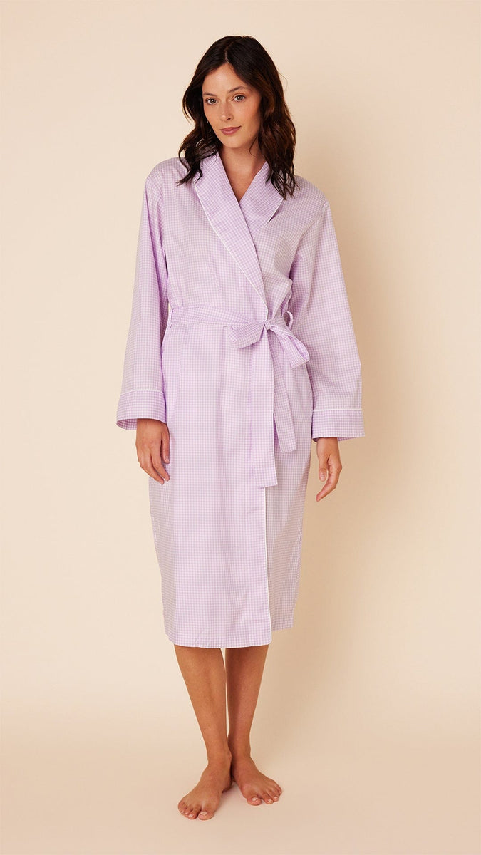 Classic Gingham Luxe Pima Shawl Robe - Lavender – The Cat's Pajamas