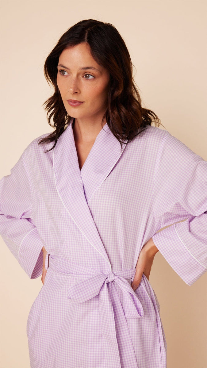 Classic Gingham Luxe Pima Shawl Robe - Lavender – The Cat's Pajamas